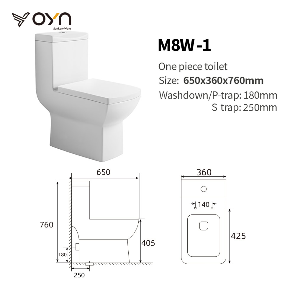M8W-1 One-piece Toilet | Washdown | S-trap 250mm | P-trap 180mm